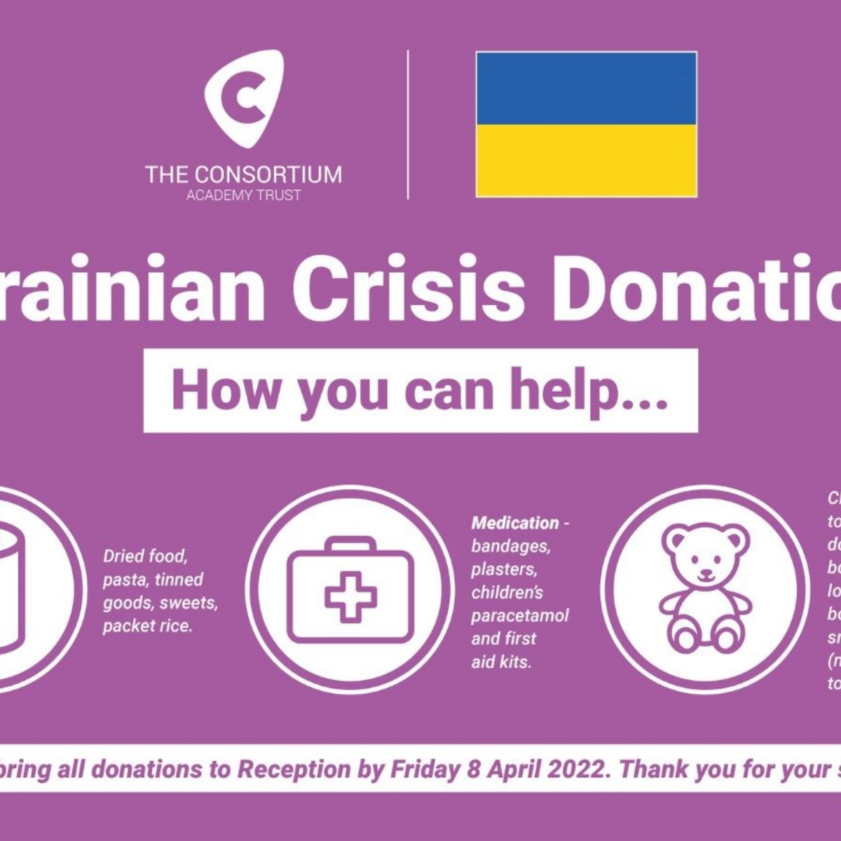 The Consortium Academy Trust - Trust-wide Donation Drive in Aid of Ukraine